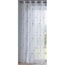 Vorhang Kutti "Nelly" Gr. 1, grau (grau, wei&szlig;), B:135cm H:145cm, Voile, Polyester, Gardinen, Vorhang, mit praktischen &Ouml;sen, halbtransparent, modern bestickt Kreise grau, Topseller