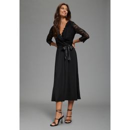 Abendkleid Laura Scott, Damen, Gr. 44, N-Gr, schwarz, Spitze, Obermaterial: 95% Polyester, 5% Elasthan. Spitze: 92% Polyamid, 8% Elasthan, unifarben, figurbetont wadenlang, V-Ausschnitt, Spitze, Kleider Abendkleid, f&uuml;r elegante Anl&auml;sse, aus Spitze und Jersey, Topseller