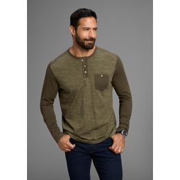Longsleeve Arizona, Herren, Gr. S (44/46), gr&uuml;n (khaki), Single Jersey, Obermaterial: 100% Baumwolle. Besatz: 100% Baumwolle. &Auml;rmel: 100% Baumwolle, meliert, regular fit, Rundhals, Shirts Longsleeve, Langarm, melierte Optik, Rundhalsausschnitt mit Knopfleiste, Topseller