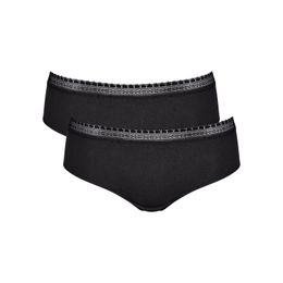 Hipster Sloggi "GO Ribbed", Damen, Gr. XL, schwarz, Feinripp, Obermaterial: 95% Polyamid, 5% Elasthan, clean, unifarben, figurbetont, Unterhosen Hipster, Feinripp, Stretch-Spitze, Baumwollmix, bequem, elastisch, weich