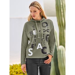 Sweatshirt Heine, Damen, Gr. 48, gr&uuml;n (khaki), 82% Baumwolle, 18% Polyester, bedruckt, gemustert, Sweatshirts Sweatshirt