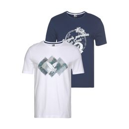 T-Shirt OCEAN SPORTSWEAR, Herren, Gr. L (52/54), wei&szlig; (wei&szlig;, blau), Single Jersey, Obermaterial: 100% Baumwolle, bedruckt, unifarben, Basic schmal, Rundhals, Shirts T-Shirt, kurz&auml;rmelig, schmal geschnitten, mit Print, Rundhalsausschnitt, Topseller