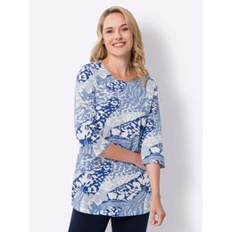 Longshirt Classic Basics "Longshirt", Damen, Gr. 44, blau (hellblau, royalblau, bedruckt), 100% Baumwolle, gemustert, mehrfarbig, Rundhals, Shirts Longshirt