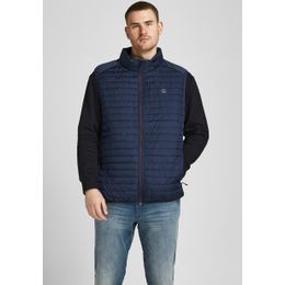 Jack & Jones PlusSize Steppweste "MULTI mit Stehkragen und normaler Form", Herren, Gr. 4XL, blau (navy blazer), Web, Obermaterial: 100% Polyester, JACK & JONES PLUSSIZE, unifarben, regular fit normal, Westen Steppweste, unifarben, modisch, regular fit, Polyester, Stehkragen