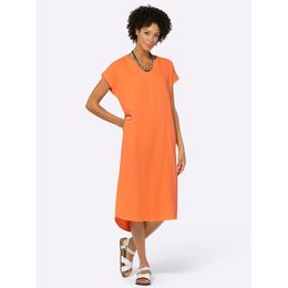 Sommerkleid Casual Looks "Kleid", Damen, Gr. 54, Normalgr&ouml;&szlig;en, orange, 100% Baumwolle, unifarben, knielang, V-Ausschnitt, Kleider Sommerkleid
