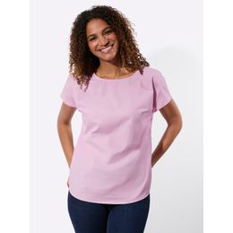 Schlupfbluse Casual Looks, Damen, Gr. 48, ros&eacute;, 50% Baumwolle, 50% Polyester, unifarben, Rundhals, Blusen Schlupfbluse