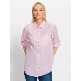 Longbluse Heine, Damen, Gr. 36, rosa (hellros&eacute;), 55% Baumwolle, 45% Leinen, unifarben, Blusen Longbluse