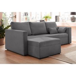 Ecksofa Home Affaire "Pur L-Form", grau, B:224cm H:87cm T:160cm, Struktur (100% Polyester);100% Polyester Melrose;Luxus-Microfaser Nubuk (100% Polyester), Sofas, Ecksofa, wahlweise mit Bettfunktion