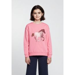 Sweatshirt Blue Seven, M&auml;dchen, Gr. 116, azalee, Sweatware, Obermaterial: 100% Baumwolle, bedruckt, regular fit normal, Rundhals, Sweatshirts Sweatshirt, mit hochwertigem Pferdemotiv mit Pailletten