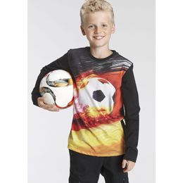 Langarmshirt Kidsworld "FUSSBALL", Jungen, Gr. 176/182, schwarz, Single Jersey, Obermaterial: 100% Baumwolle. Obermaterial Vorderteil: 100% Polyester, bedruckt, Basic, Rundhals, Shirts Langarmshirt, Langarm, Basic-Passform, bedruckt, Rundhalsausschnitt