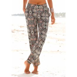 Strandhose s.Oliver, Damen, Gr. 34, N-Gr, blau (marine, bedruckt), Jersey, Obermaterial: 100% Viskose, figurumspielend lang, Hosen Strandhose, mit Alloverprint und Taschen, Stoffhose, Sommerhose, elastisch, Topseller