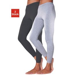 Leggings Vivance ACTIVE, Damen, Gr. 48/50, N-Gr, grau (hellgrau, schwarz), Single Jersey, Graumeliert (Obermaterial): 60% Baumwolle, 35% Polyester, 5% Elasthan. Obermaterial: 95% Baumwolle, 5% Elasthan, meliert, unifarben, Basic, Basic lang, Hosen Leggings, mit Gummibund, Loungewear