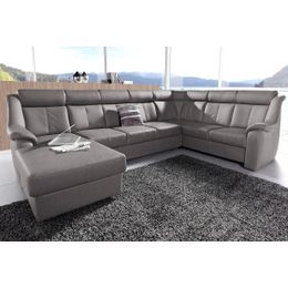 Sit & More Wohnlandschaft SIT & MORE "Basel U-Form", grau, B:315cm H:98cm T:210cm, Luxus-Microfaser Altara Nubuck (100% Polyester);Kunstleder SOFTLUX;NaturLEDER (echtes Rindsleder), Sofas, Wohnlandschaft, wahlweise mit Relaxfunktion