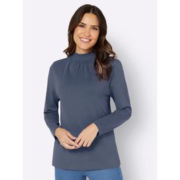 Stehkragenshirt Classic Basics "Stehkragen-Shirt", Damen, Gr. 42, blau (rauchblau), 100% Baumwolle, unifarben, Shirts Stehkragenshirt