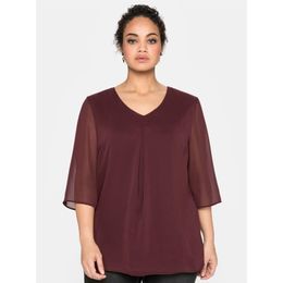 Chiffonbluse sheego, Damen, Gr. 56, weinrot, 100% Polyester, unifarben, V-Ausschnitt, Blusen Chiffonbluse
