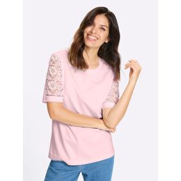 Spitzenshirt Classic Basics "Kurzarm-Shirt", Damen, Gr. 50, hellros&eacute;, 100% Baumwolle, &Auml;rmel:100% Polyester, unifarben, Rundhals, Shirts Spitzenshirt
