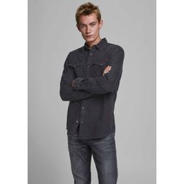 Jack & Jones Jeanshemd JACK & JONES "JJESHERIDAN im Workwear-Stil mit robuster Baumwollqualit&auml;t", Herren, Gr. S, N-Gr, schwarz, Web, Obermaterial: 100% Baumwolle, schmal, Hemden Jeanshemd, unifarben, modisch, slim fit, Baumwolle, Hemdkragen