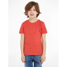 Rundhalsshirt Tommy Hilfiger "BOYS BASIC CN KNIT S/S", M&auml;dchen, Gr. 74, rot (apple_rot_heather), Single Jersey, Obermaterial: 100% Baumwolle, meliert, Basic, Rundhals, Shirts Rundhalsshirt, mit Tommy Hilfiger Logo-Flag