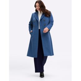 Wollmantel sheego by Joe Browns, Damen, Gr. 48, jeansblau, 90% Polyester, 10% Wolle, unifarben, unifarben mit Farbeinsatz, unifarben mit Farbeins&auml;tzen, M&auml;ntel Wollmantel