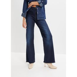 Weite Jeans bonprix "Wide-Leg-Jeans, High Waist", Damen, Gr. 44, N-Gr, blau (nachtblau denim), Obermaterial: 82% Baumwolle, 17% Polyester, 1% Elasthan, loose fit, Jeans Weite Jeans, Loose Fit, High Waist, aus Baumwolle, Polyester und Elasthan