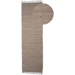 Teppich CarpetFine "Kelim Chindi uni, auch als L&auml;ufer", grau (taupe), B:80cm H:5mm L:400cm, Baumwolle, Teppiche, Teppich, Wendeteppich, reine Baumwolle, handgewebt, Uni-Farben, mit Fransen