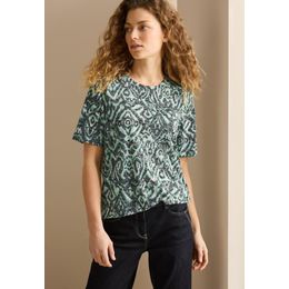 T-Shirt Cecil, Damen, Gr. XS (36), gr&uuml;n (slate khaki), Jersey, Obermaterial: 65% Polyester, 35% Viskose, bedruckt, tailliert taillenbedeckt, Rundhals, gerader Abschluss, Shirts T-Shirt, mit All-Over Print