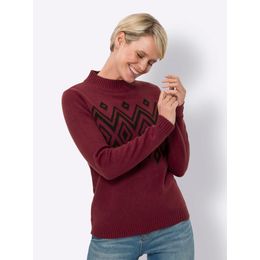Stehkragenpullover Classic Basics "Stehkragen-Pullover", Damen, Gr. 42, rot (bordeaux, schwarz), 100% Polyacryl, gemustert, Pullover Stehkragenpullover