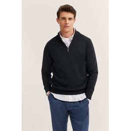 Troyer Bugatti "Regular Fit", Herren, Gr. 3XL, blau (390, marine), Strick, 95% Baumwolle, 5% Kaschmir, unifarben, regular fit, ohne Ausschnitt, Rippb&uuml;ndchen, Pullover Troyer, aus Baumwolle-Kaschmir mit Rei&szlig;verschluss