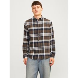 Jack & Jones Karohemd JACK & JONES "JJECLASSIC AUTUMN CHECK SHIRT LS SN", Herren, Gr. XS, N-Gr, gr&uuml;n (canteen), Web, Obermaterial: 100% Baumwolle, kariert, slim fit, &Auml;rmel mit &Auml;rmelschlitz 2-Knopf-Manschette, Hemden Karohemd