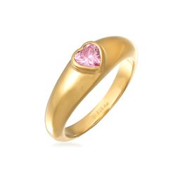 Siegelring Elli "Ring Zirkonia Herz Bandring Liebe 925 Silber vergoldet" Gr. 46, pink, Fingerringe, Damen, 46, ohne Stein, Silber 925 (Sterlingsilber), 5mm, Siegelring