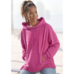 Kapuzensweatshirt ELBSAND "Lioba", Damen, Gr. L (40), pink, angeraute Sweatware, Obermaterial: 95% Baumwolle, 5% Elasthan, unifarben, figurumspielend h&uuml;ftlang, Sweatshirts Kapuzensweatshirt, im Oversize-Fit, Hoodie mit Tasche und Logodruck vorne