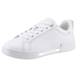 Plateausneaker Tommy Hilfiger "CHIQUE COURT SNEAKER", Damen, Gr. 36, wei&szlig;, Leder, Schuhe Plateausneaker, Freizeitschuh, Halbschuh, Schn&uuml;rer, Logoapplikation im Plateau, Topseller