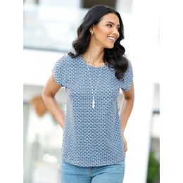 Rundhalsshirt Classic Basics "Rundhals-Shirt", Damen, Gr. 38, jeansblau, ecru, bedruckt, 100% Baumwolle, gemustert, mehrfarbig, Rundhals, Shirts Rundhalsshirt