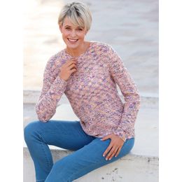 Rundhalspullover Classic Basics "Rundhals-Pullover", Damen, Gr. 44, rosa (rosenquarz, meliert), 100% Polyacryl, meliert, Pullover Rundhalspullover
