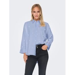 Hemdbluse Only "ONLNEW LINA GRACE LS EMB SHIRT NOOS WVN", Damen, Gr. L, brunnera blau aop:hellwei&szlig; flowers, Web, Obermaterial: 100% Baumwolle, bedruckt, Po-bedeckend, Blusen Hemdbluse