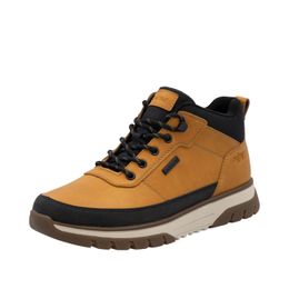 Schn&uuml;rboots Rieker, Herren, Gr. 44, schwarz (ockergelb, schwarz), Lederimitat, Textil, kontrastfarbene Details, Schuhe Schn&uuml;rboots, Outdoorboots, Sneakerboots mit wasserabweisender TEX-Membran