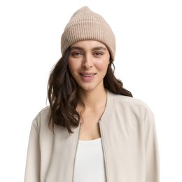 Beanie Tom Tailor, Damen, boucle beige melange, Strick, Materialmix, meliert, M&uuml;tzen Beanie, mit Rippstruktur