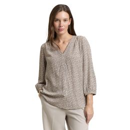 Klassische Bluse Tom Tailor, Damen, Gr. 40, soft taupe geometric minimal, Web, Obermaterial: 100% Viskose, gemustert, regular fit Po-bedeckend, V-Ausschnitt, elastischer Bund, Blusen Klassische Bluse, mit All-Over Print