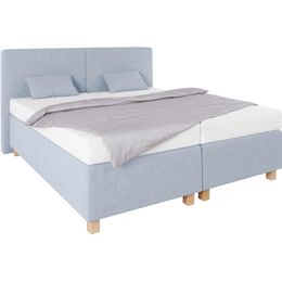 Boxspringbett, blau (strukturstoff hellblau), Liegefl&auml;che B/L: 180cm x 200cm, H2, 7-Zonen-Kaltschaummatratze, Westfalia Schlafkomfort, Komplettbetten, Boxspringbett, mit Zierkissen