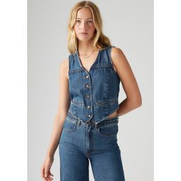 Levi's Jeansweste LEVI'S "BRAIDED VEST", Damen, Gr. M (38), blau (big yikes), Web, Obermaterial: 100% Baumwolle, unifarben, regular fit kurz, V-Ausschnitt, Westen Jeansweste, mit Ziern&auml;hten
