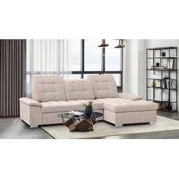 Ecksofa WERK2 "Carmen, mit Bettfunktion & Bettkasten, optional Sitztiefenverstellung", beige (creme), B:264cm H:105cm T:170cm, 95% Polyester, 5% Nylon, Sofas, Ecksofa, ohne Sitztiefenverstellung, Struktur weich, Creme