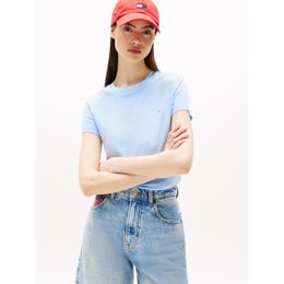Kurzarmshirt Tommy Jeans "TJW SLIM LINEAR SS TEE EXT", Damen, Gr. L (40), blau (light powdery blau), Jersey, Obermaterial: 100% Baumwolle, unifarben, Rundhals, Shirts Kurzarmshirt