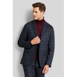 Sakko Bugatti, Herren, Gr. 58, blau (marine), 53% Polyester, 43% Viskose, 4% Elasthan, kariert, slim fit, Manschette, Sakkos Sakko, mit High-Stretch-Funktion