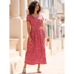 Jerseykleid Inspirationen "Jersey-Kleid", Damen, Gr. 42, Normalgr&ouml;&szlig;en, rot (erdbeere, champagner, bedruckt), Jersey, 95% Viskose, 5% Elasthan, bedruckt, gebl&uuml;mt, gemustert, mehrfarbig, wadenlang, V-Ausschnitt, Kleider Jerseykleid