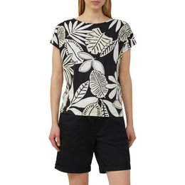 T-Shirt s.Oliver, Damen, Gr. 34, schwarz beige aop, Obermaterial: 95% Viskose, 5% Elasthan, bedruckt, regular fit taillenbedeckt, U-Boot-Ausschnitt, Shirts T-Shirt, mit All-Over Print