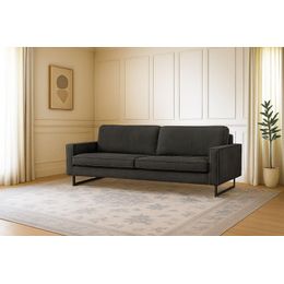 3-Sitzer Home Affaire "Maxi-Ausf&uuml;hrung Pinto, 236 cm, Cord, Chenille, Lederoptik", schwarz (onyx), B:236cm H:85cm T:97cm, 90% Polyester, 10% Nylon, Sofas, 3-Sitzer, mit Keder, schwarze Metallf&uuml;&szlig;e, Wellenunterfederung