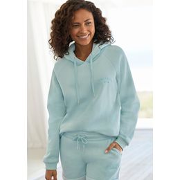 Kapuzensweatshirt Lascana, Damen, Gr. 44/46, gr&uuml;n (mint), Sweatware, Obermaterial: 60% Baumwolle, 40% Polyester, bestickt, unifarben, bequem h&uuml;ftlang, Rundhals, Raglan&auml;rmel Rippb&uuml;ndchen, Sweatshirts Kapuzensweatshirt, mit Logostickerei, Loungewear, Topseller