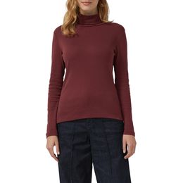 Rollkragenshirt s.Oliver, Damen, Gr. 46, rot (dunkelrot), Rippware, Obermaterial: 100% Baumwolle, unifarben, normal, Rundhals, abgesteppte Kante, Shirts Rollkragenshirt, im Slim Fit, Langarm