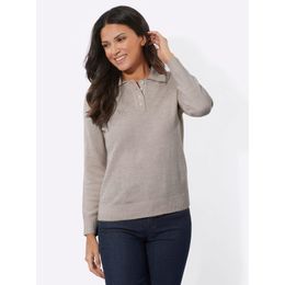 Polokragenpullover Classic Basics "Polopullover", Damen, Gr. 44, grau (taupe, ecru, meliert), 100% Polyacryl, unifarben, Pullover Polokragenpullover