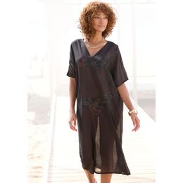 Longtunika Lascana, Damen, Gr. 34, schwarz, Chiffon, Obermaterial: 100% Polyester, leicht transparent, unifarben, figurumspielend kniebedeckend, tiefer V-Ausschnitt, Tuniken Longtunika, aus leichter Chiffonware, Strandtunika
